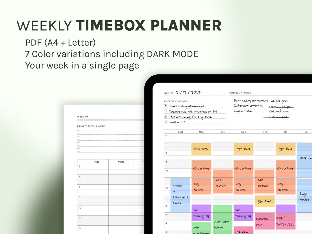Weekly Planner Timeboxing Planner Printable PDF Digital - Etsy