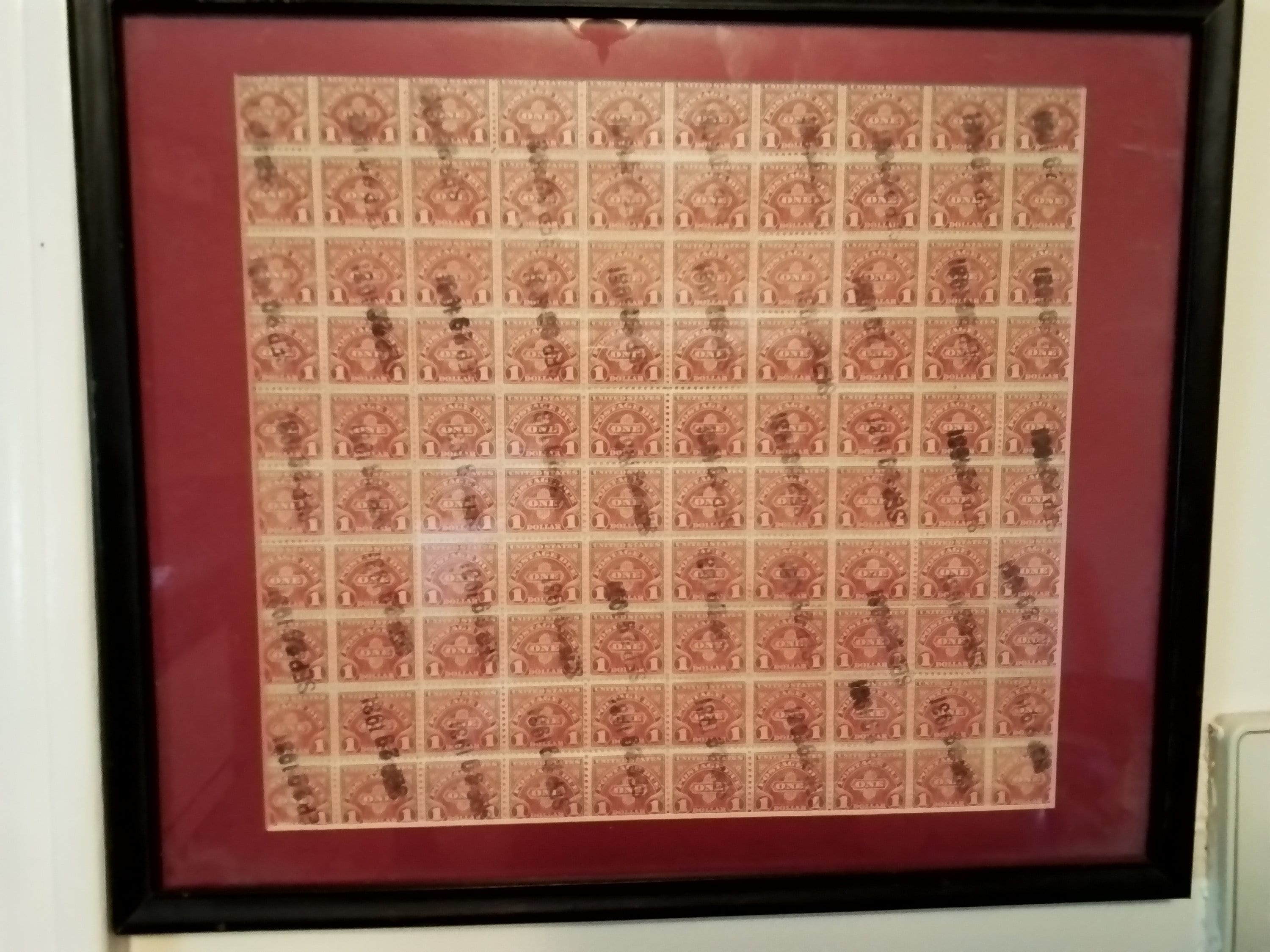 Vintage Unused and Framed 1 Dollar Postage Stamps From Herbert Hoover ...