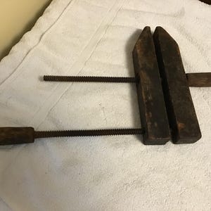 Antique Cirea 1900 All Wood Table Top Clamp Great Patina Works Smooth ...