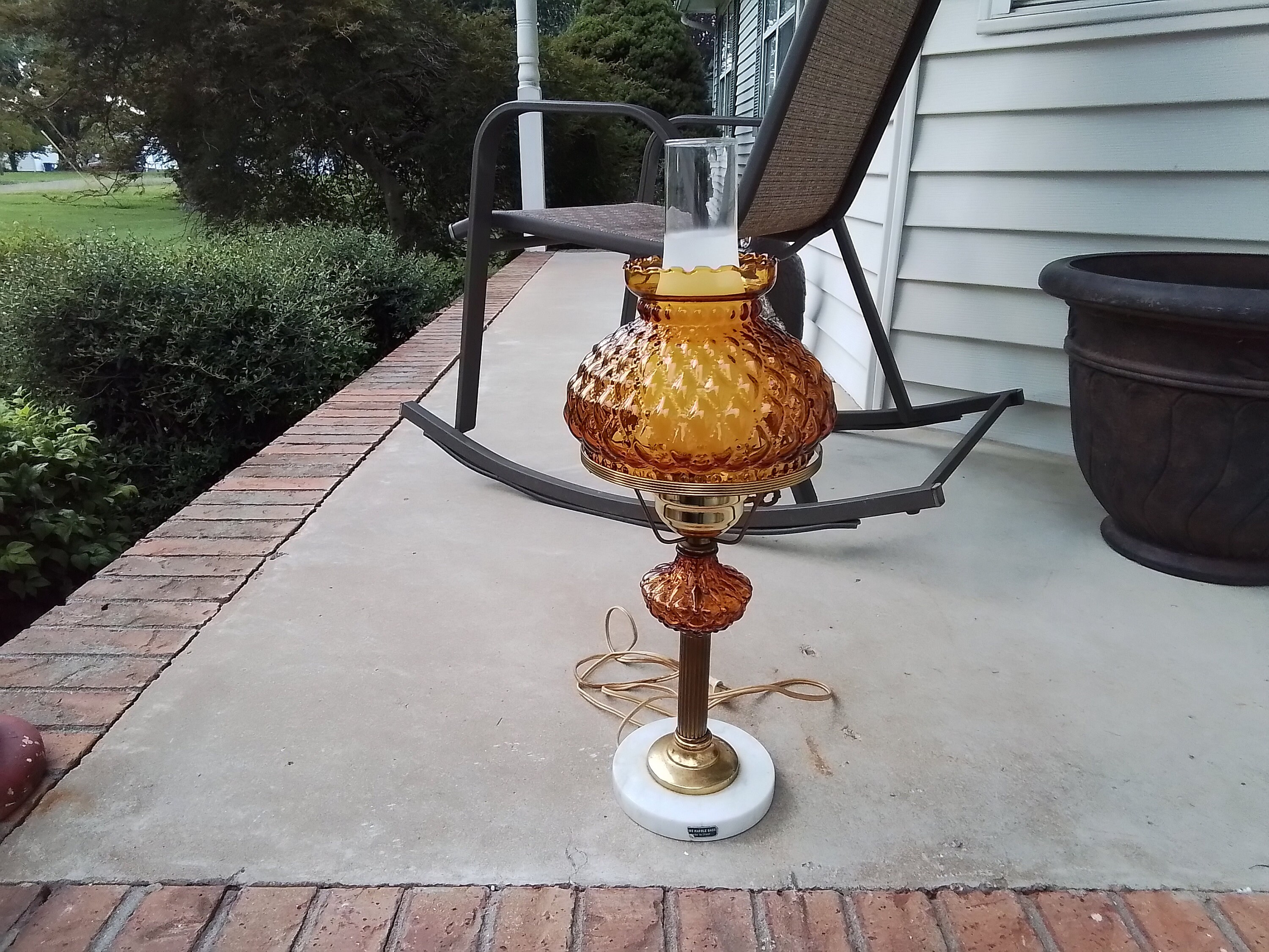 Vintage Tall Amber Glass Table Lamps - Etsy