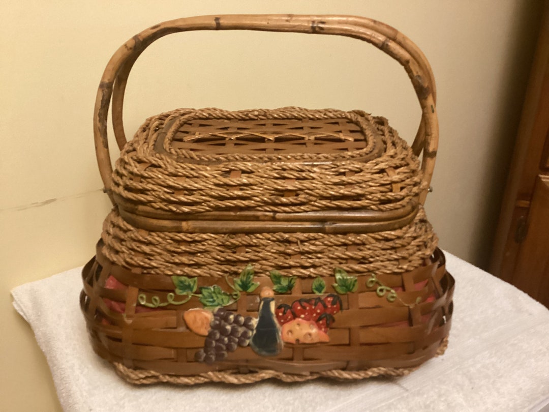 Vintage Large Made in the Philippines Bamboo and Woven Rattan Picnic ...