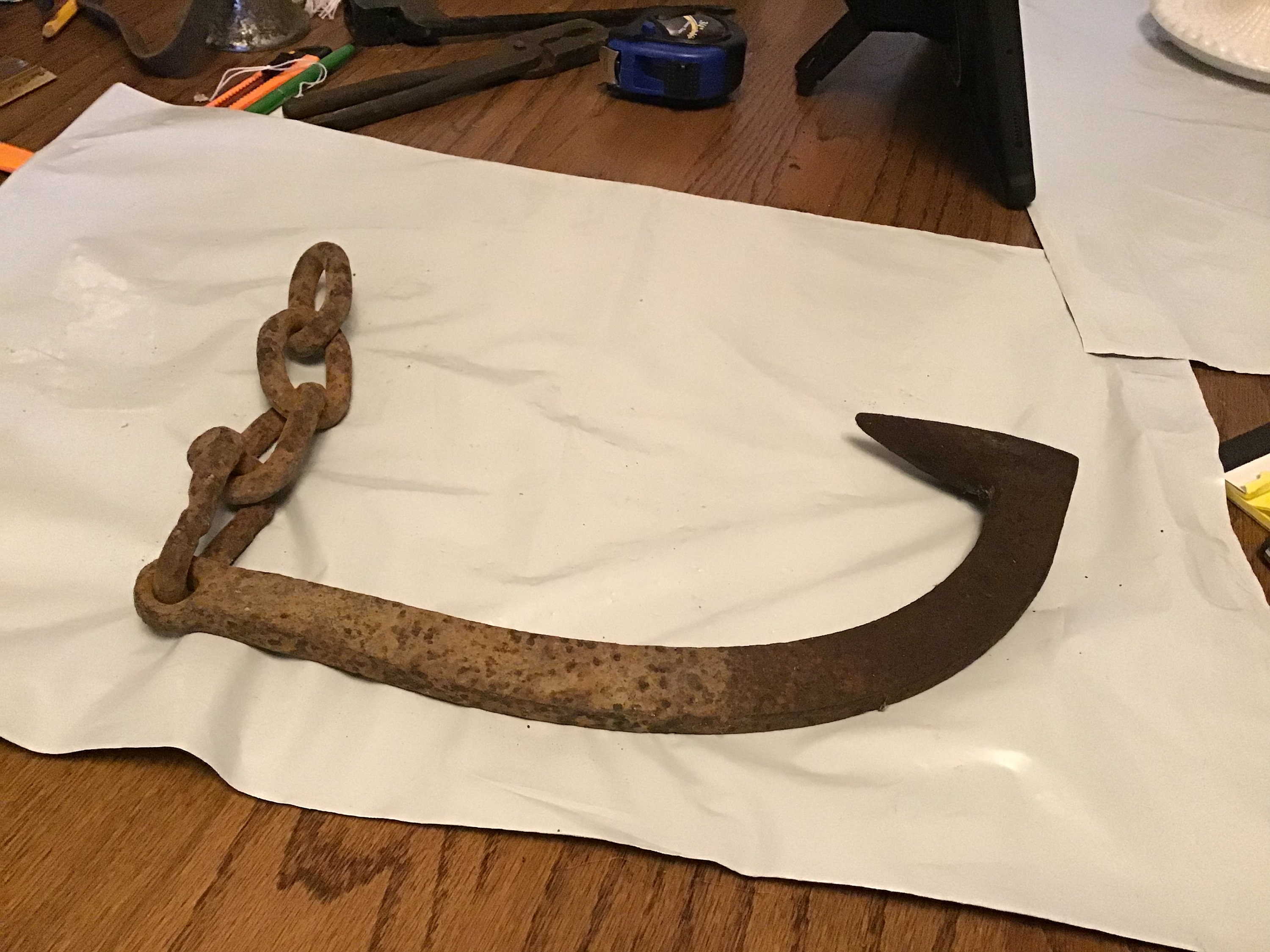 Old Vintage Cast Iron Blacksmith Made Logging Hook With Short Chain ...