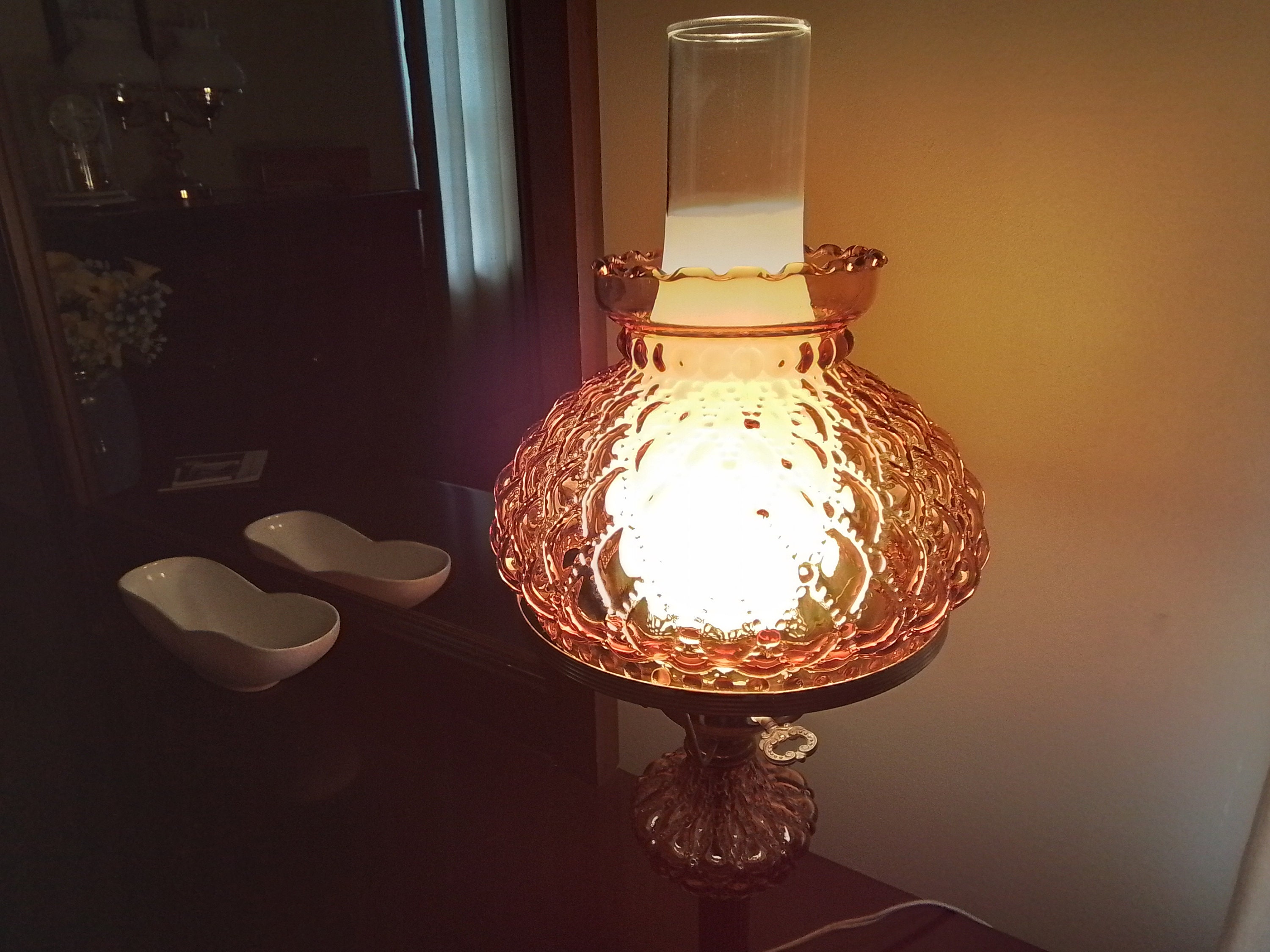 Vintage Tall Amber Glass Table Lamps - Etsy