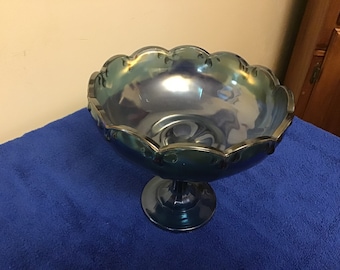 Indiana Glass Blue Iridescent Garland Carnival Glass Footed Bowl ...