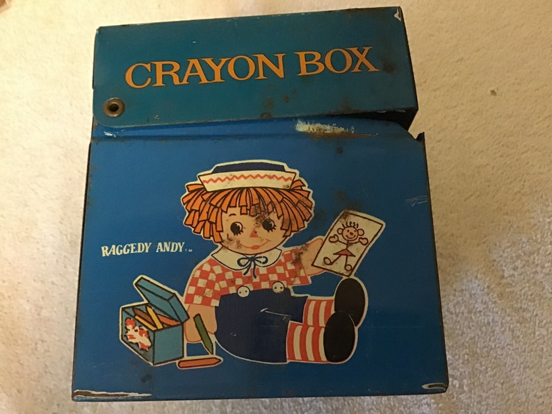 Vintage Raggedy Ann and Andy Metal Crayon Box With Crayons - Etsy