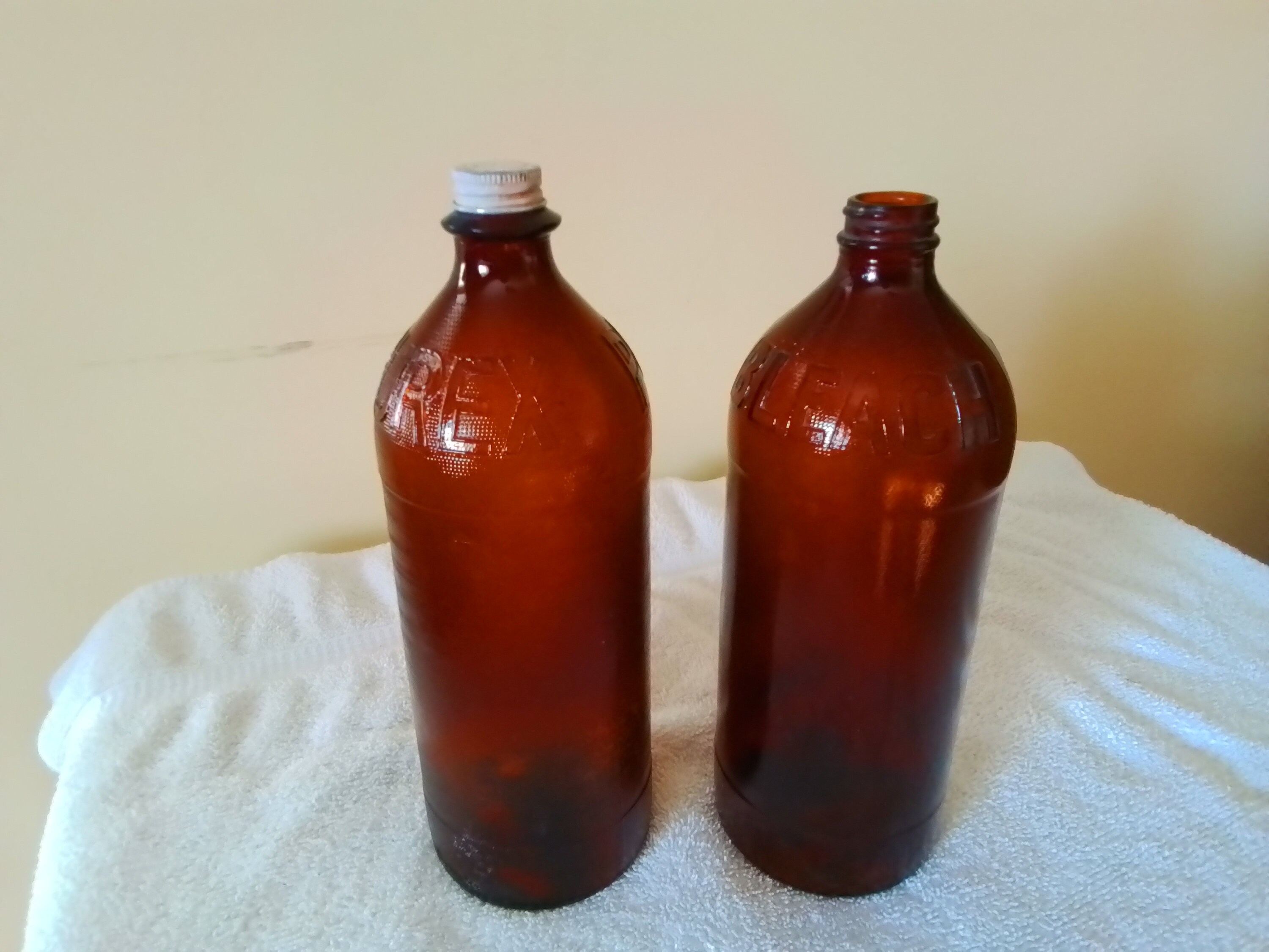 Vintage Quart Bleach Bottles, Amber brown Colored . One is Purex and ...