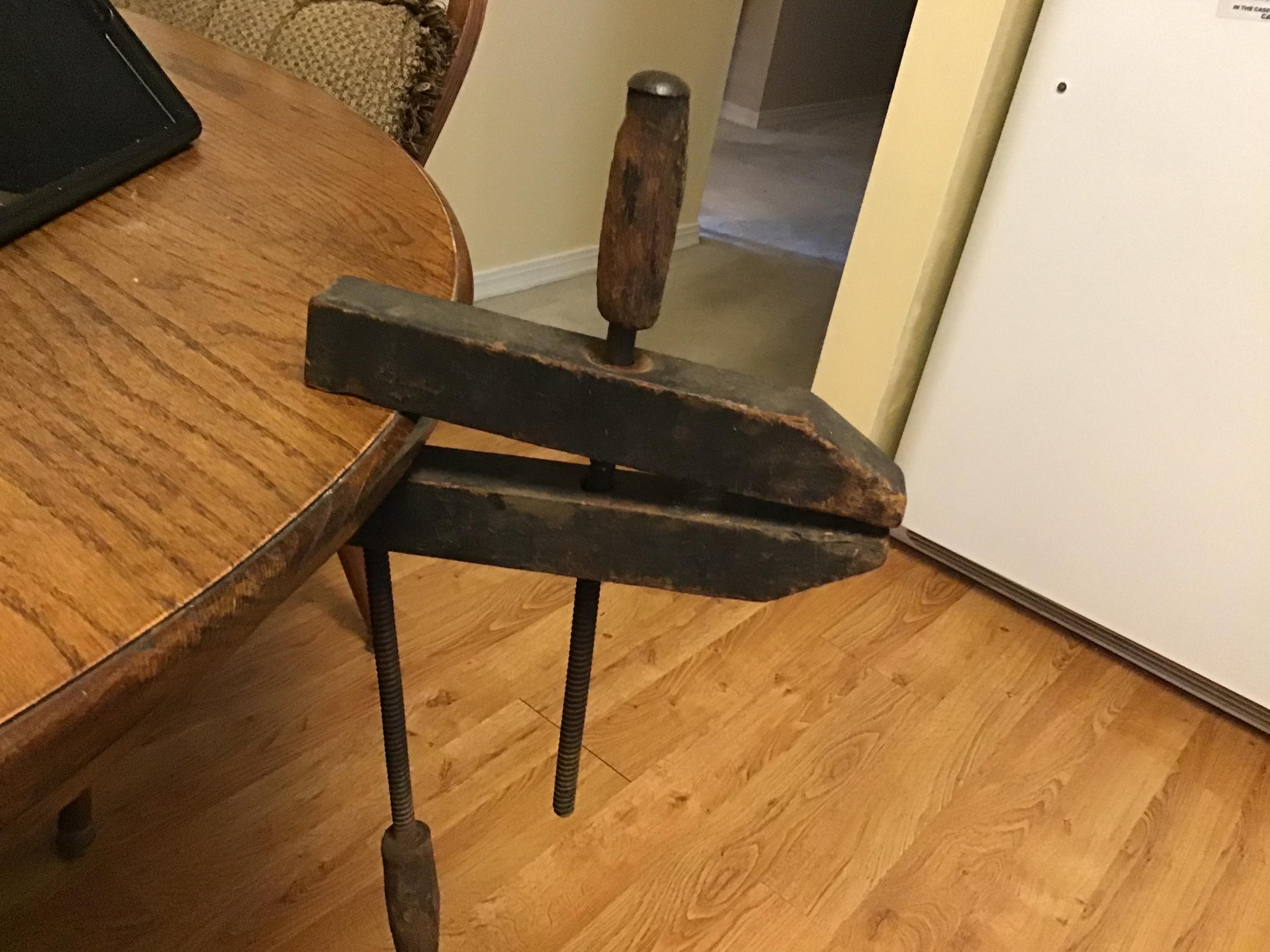 Antique Cirea 1900 All Wood Table Top Clamp Great Patina Works Smooth ...