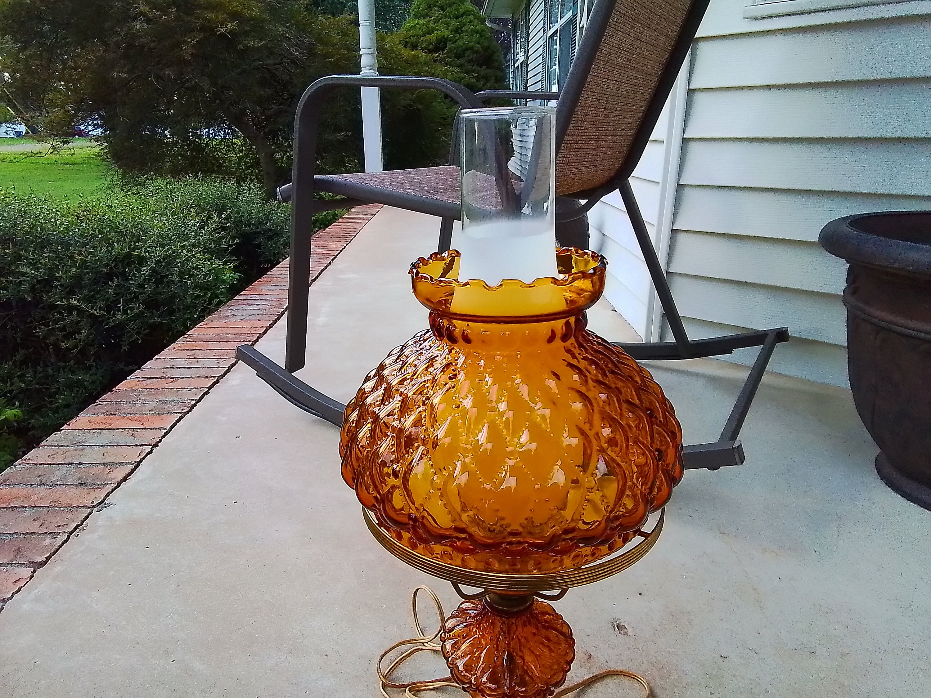 Vintage Tall Amber Glass Table Lamps - Etsy