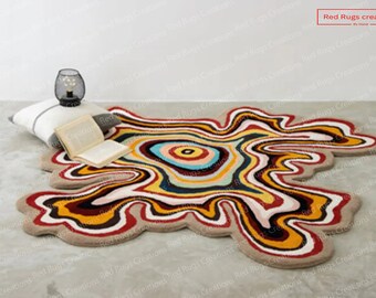 Irregular Shaped Multicolour Rug Hand-tufted Wool Handmade Area Rug ...