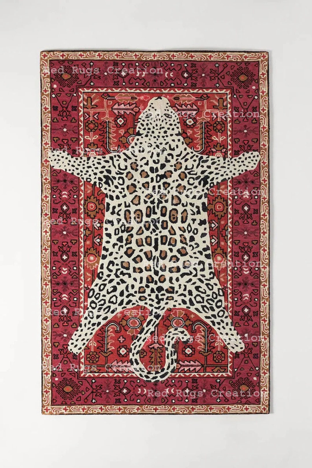 Leopard Pattern Rug Red & Blue Stunning Carpet Animal Print Rug for ...