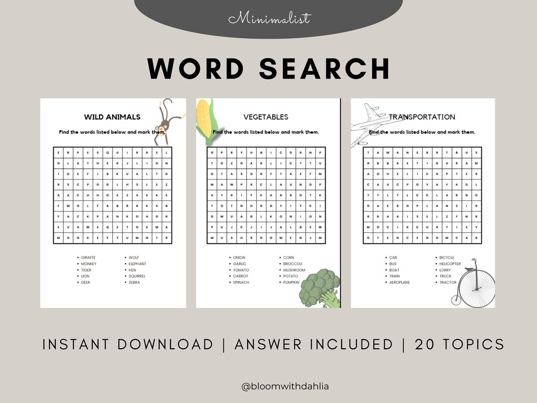 20 Kids' Word Search Printable | Educational Vocabulary Game ...