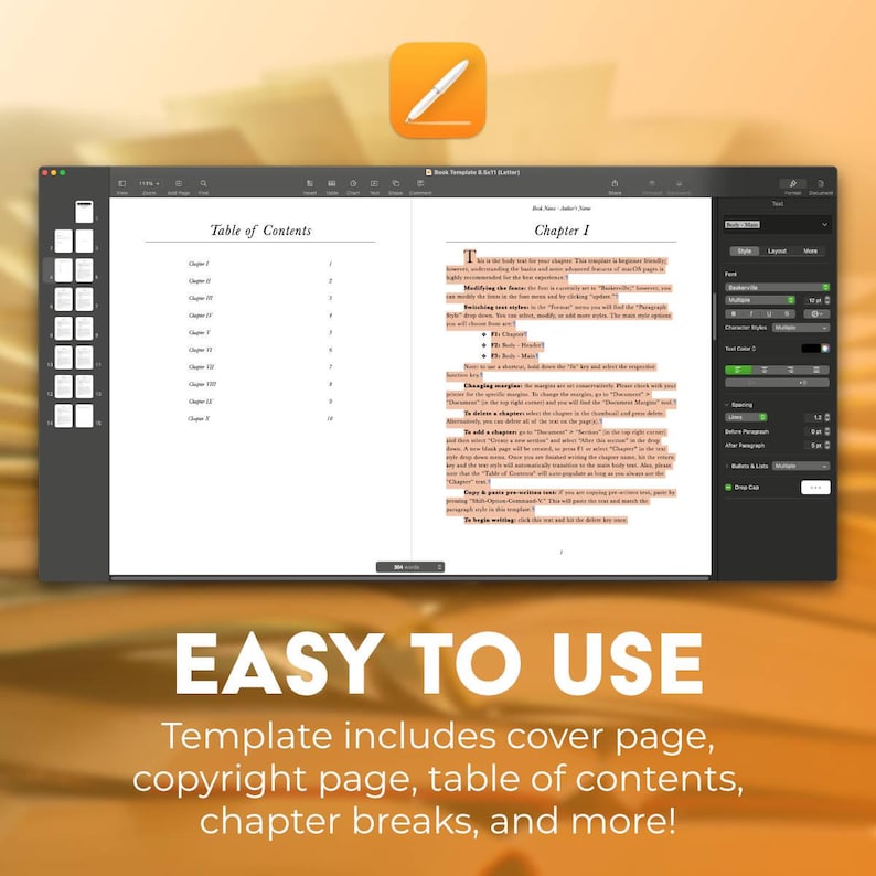 Book Writing Template for Pages | Manuscript Formatter | KDP Ready (8 ...