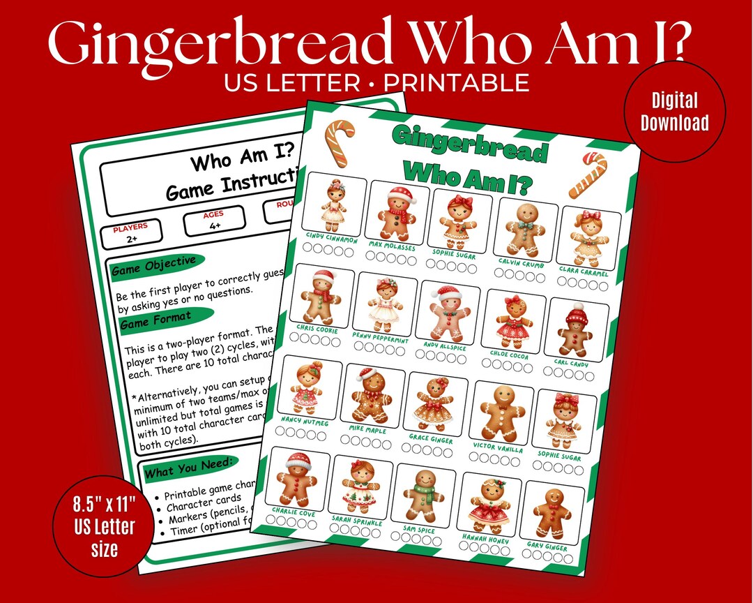 Who Am I, Guess Who, Gingerbread Guessing Game, Christmas, Winter Game ...