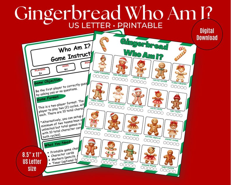 Who Am I, Guess Who, Gingerbread Guessing Game, Christmas, Winter Game ...