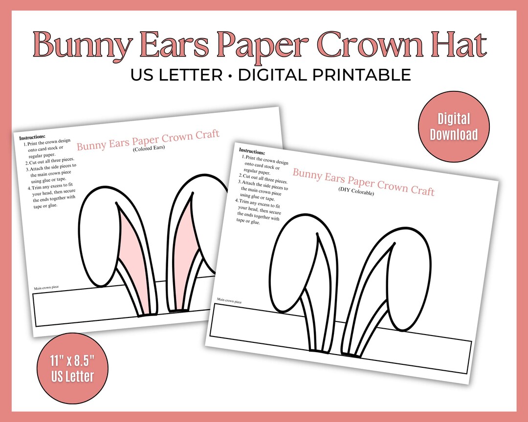 Easter Bunny Ears Paper Crown Craft, Paper Crown Printable, Bunny Ears ...