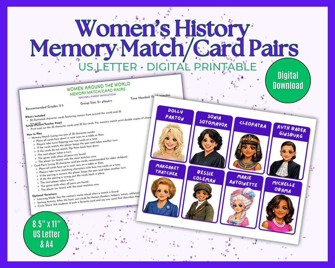 Women's History Memory Match Printable, International Women's Day ...