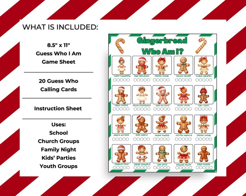 Who Am I, Guess Who, Gingerbread Guessing Game, Christmas, Winter Game ...