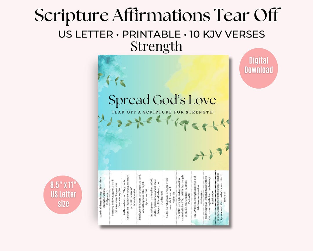 Strength Bible Verses, Christian Affirmations, Tearoff, Printable ...