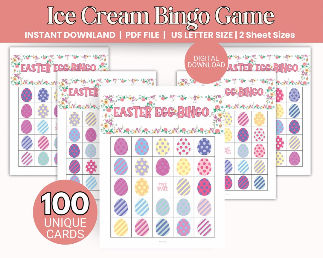 Easter Egg Bingo Printable Game, 100 Cards, Pastel Dot and Striped Eggs ...