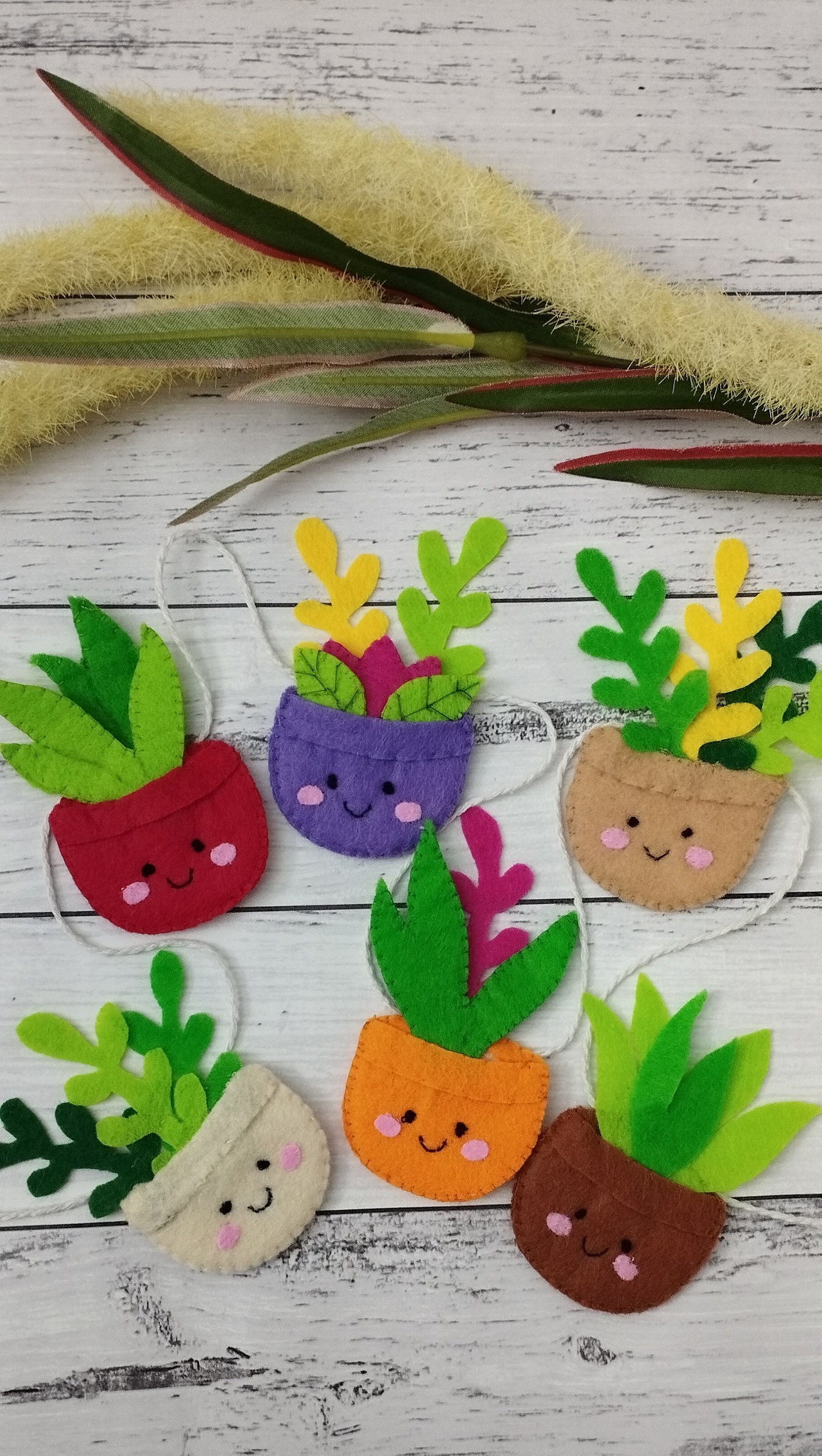 Potted Plants Felt Garland, Felt Room Decor, Office Decor - Etsy