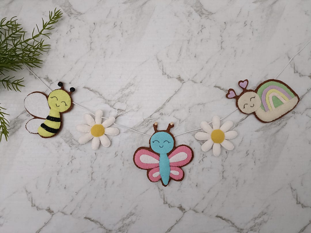 Felt Butterfly N Bugs Garland, Felt Room Decor Garland, Kids Play Room ...