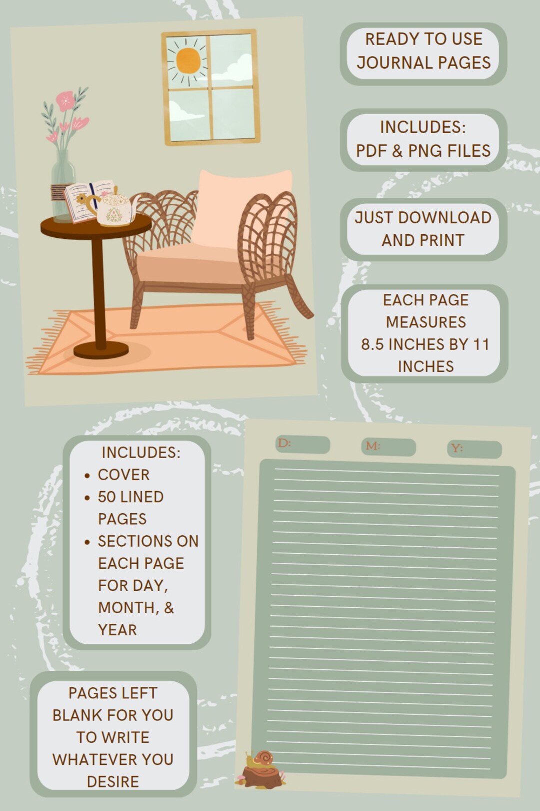 Cottagecore Journal | Day, Week, Month, Year Journal | Blank Pages ...