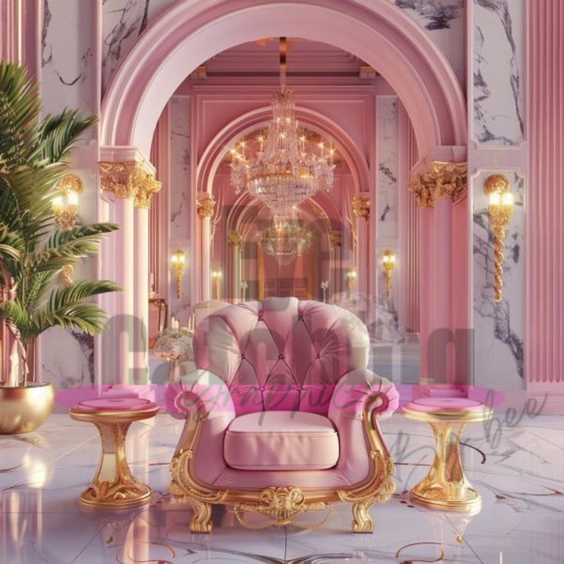 Pink and Gold Throne Chair Clipart: French Royal Theme (PNG, Digital ...