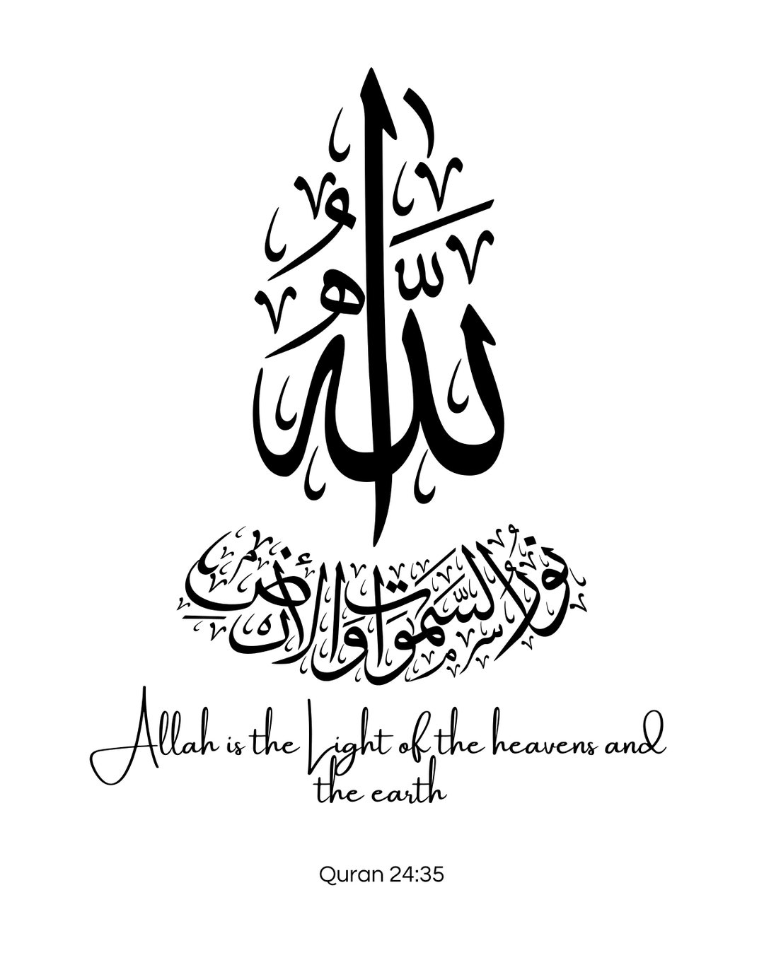 Islamic Caligraphy Modern Wall Art, Surah Al-nur Digital Download ...
