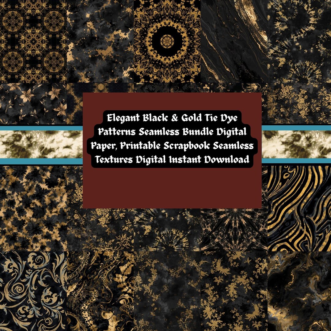 Black & Gold Tie Dye Digital Paper: Seamless Scrapbook Textures ...