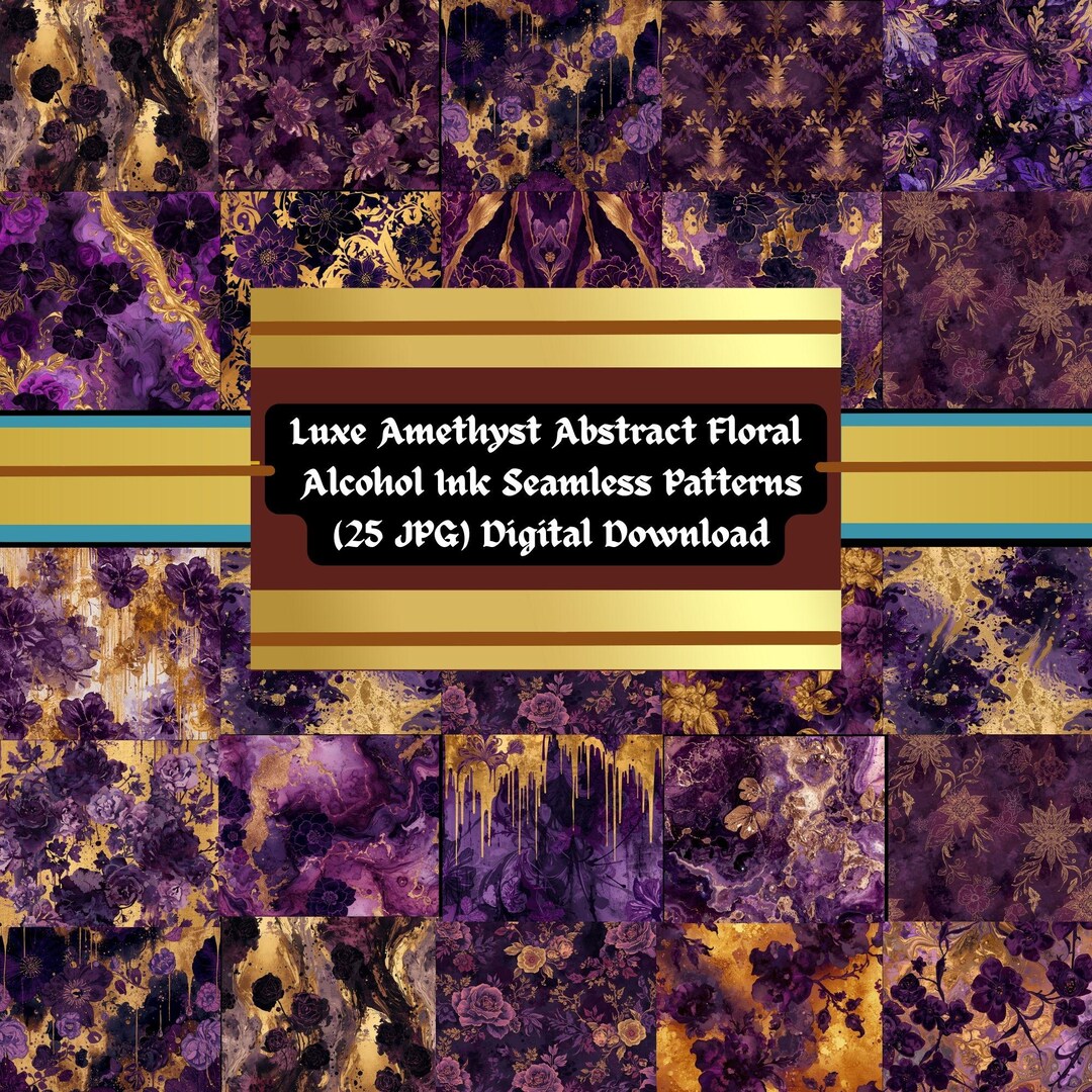 Luxe Amethyst Abstract Floral Alcohol Ink Seamless Patterns (25 JPG ...