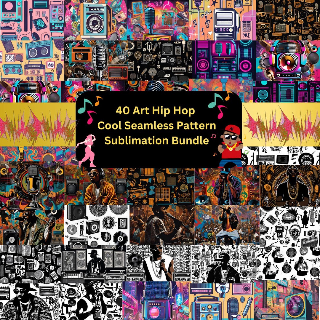 Hip Hop Music Sublimation Bundle: 40 Seamless Digital Papers (digital ...