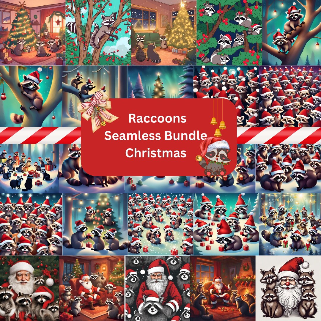Raccoons Seamless Bundle Seamless Christmas Bundle Digital Paper ...