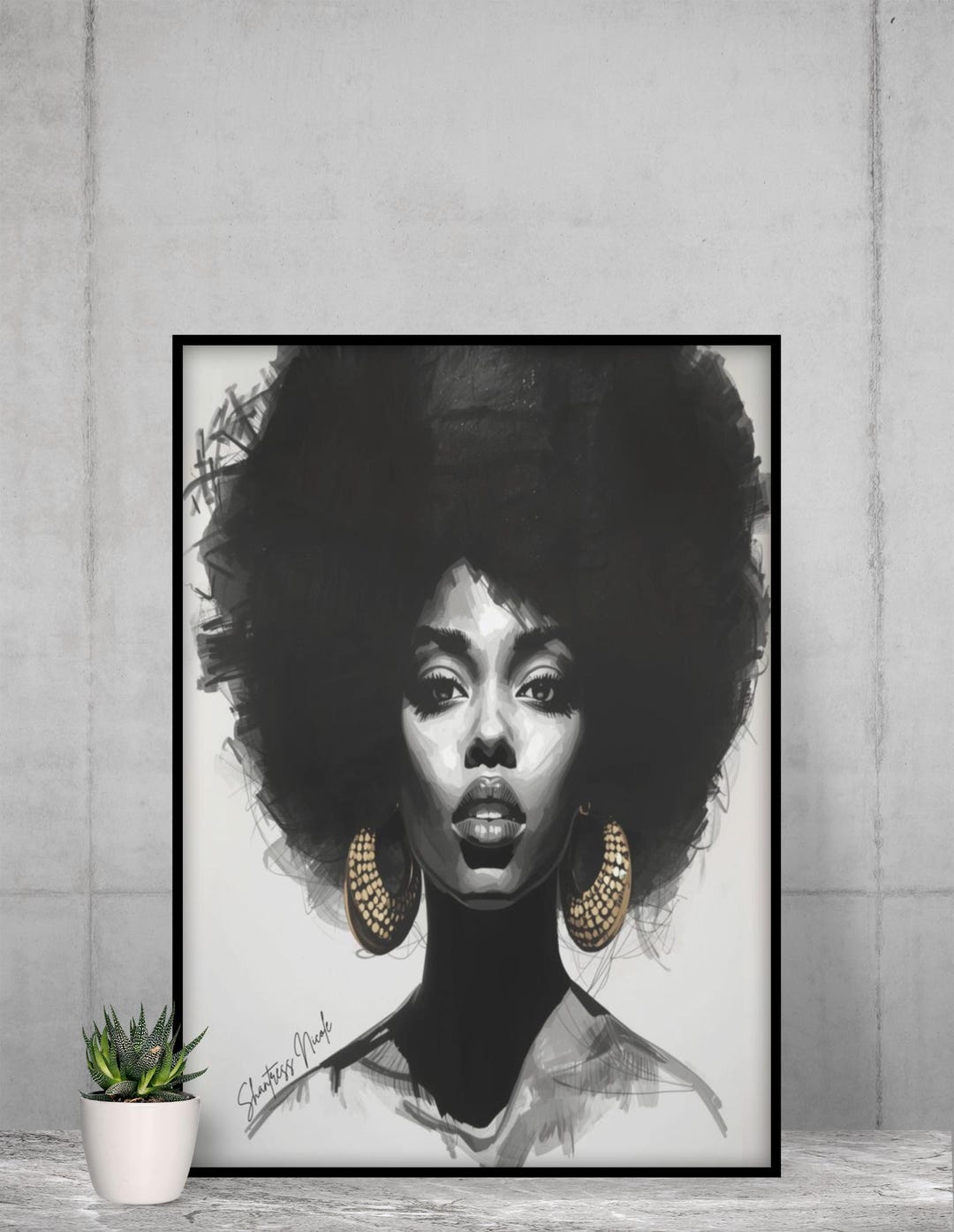 Glamour Black American Drawing Female Print by Shantress Nicole ...
