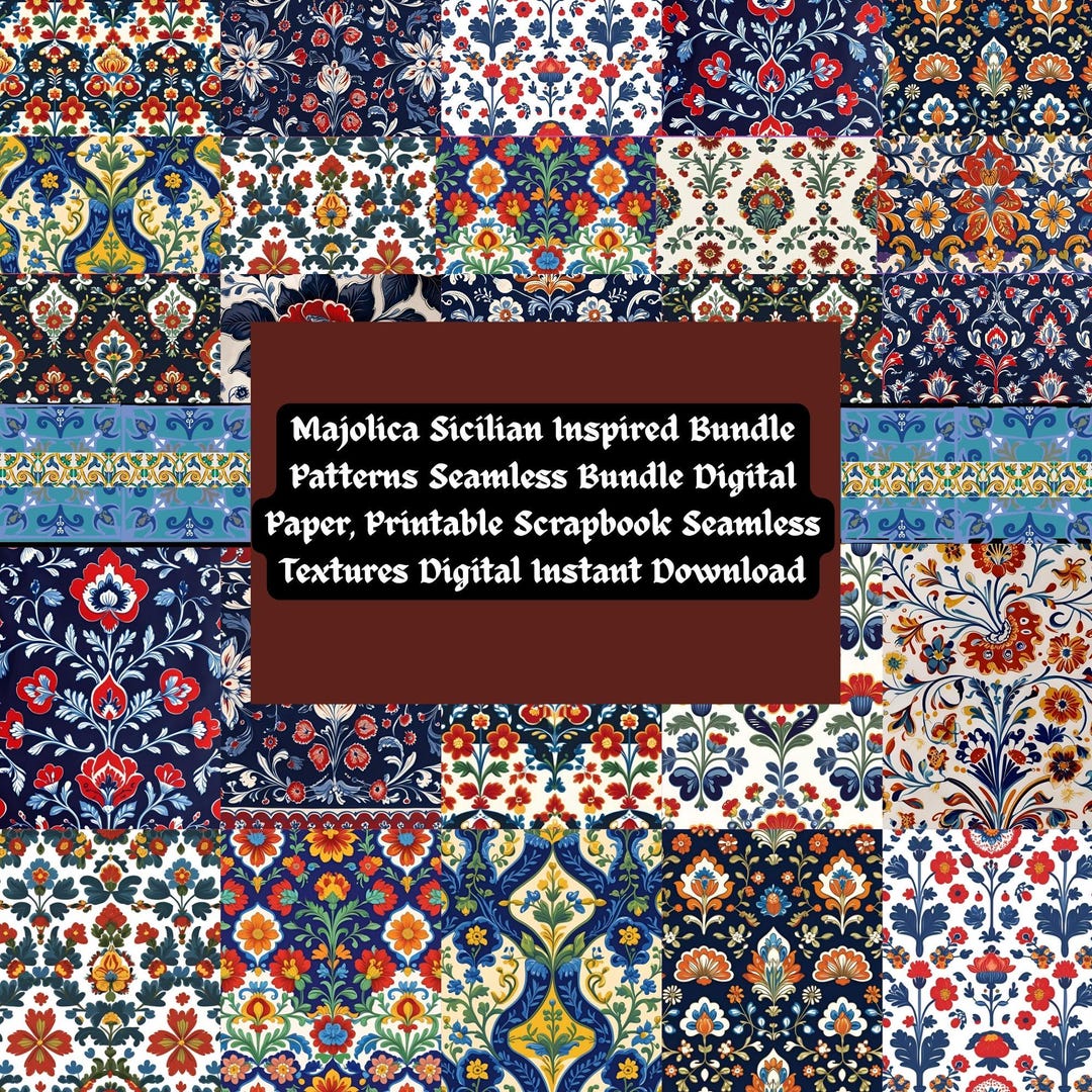 Sicilian Majolica Patterns: Seamless Digital Paper Bundle (digital ...