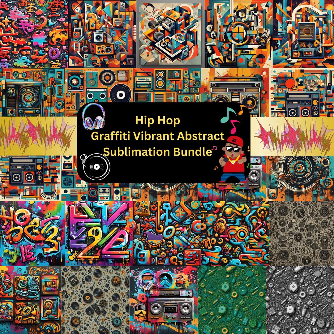 Abstract Hip Hop Graffiti Vibrant Sublimation Bundle: Digital Paper ...
