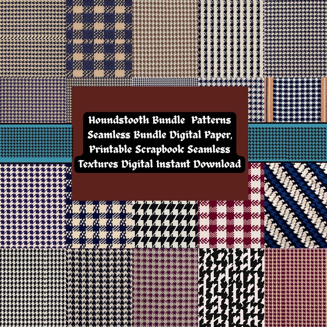 Houndstooth Pattern Digital Paper: Seamless Scrapbook Textures (digital ...
