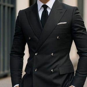 Men's Black Double Breasted Suit: Slim Fit Italian Style - Etsy