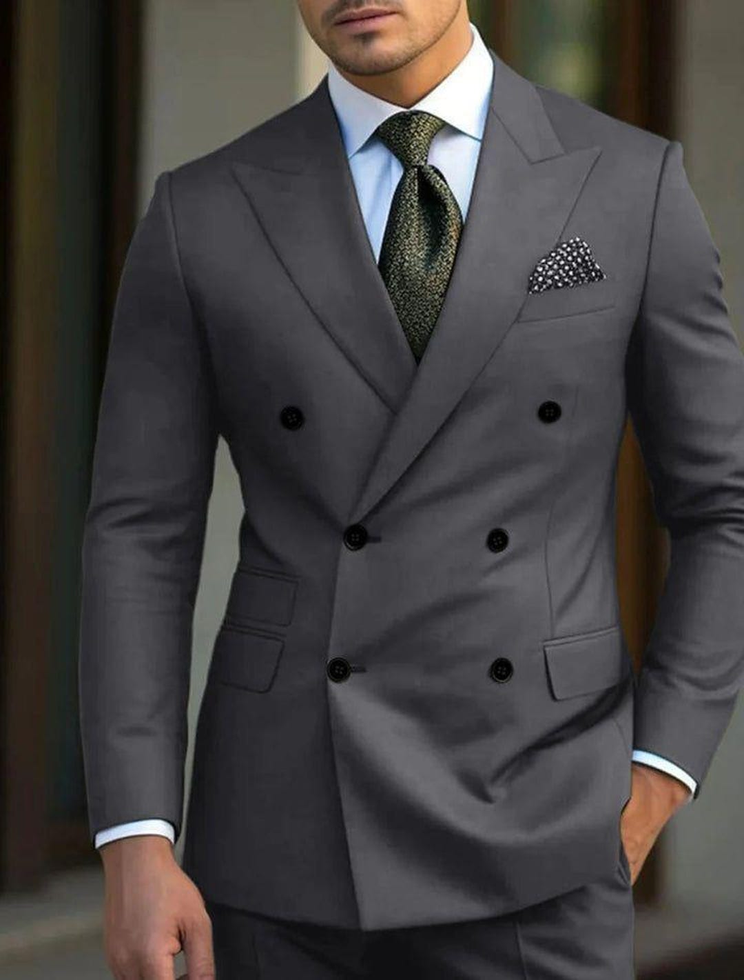 Custom Tailored Spanish Gray Suit – Double Breasted, Peak Lapel - Etsy