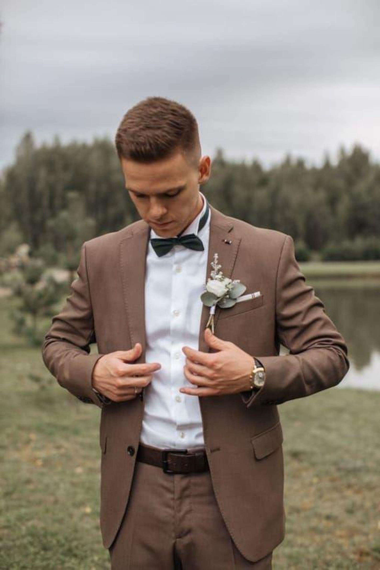 Men Suits Rust 2 Piece Slim Fit Two Button Wedding Groom Party Wear ...