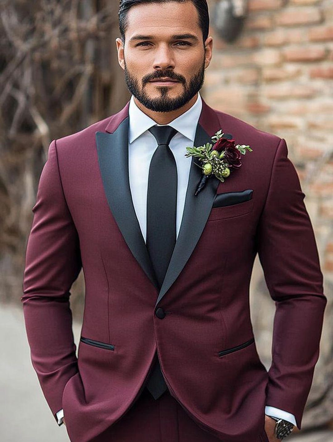 Men's Maroon Tuxedo Suit: Custom Tailored Wedding Formal Wear - Etsy