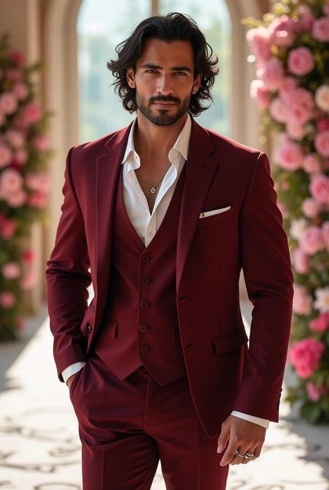 Classy Three Piece Maroon Men's Suit for Wedding, Engagement, Prom ...