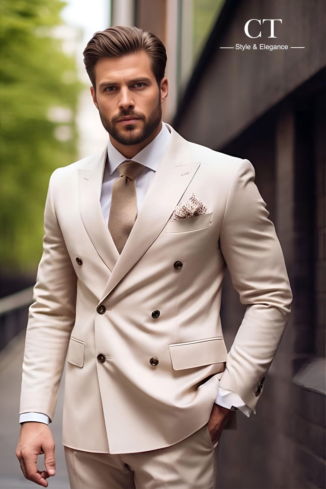 Classic Cream Double-breasted Suit for Men - Tailored Suit-custom ...
