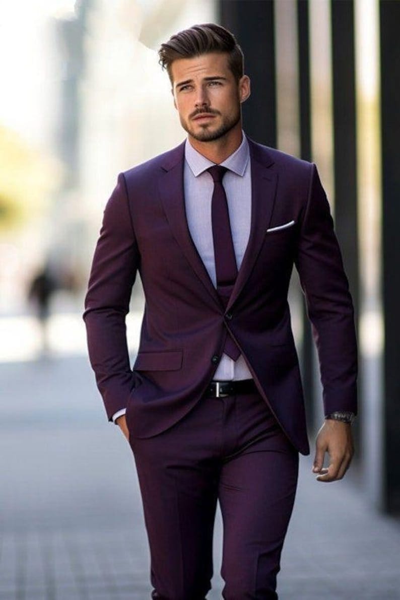 Men's Plum Wedding Suit: Tailored Fit Two-piece Formal Attire - Etsy