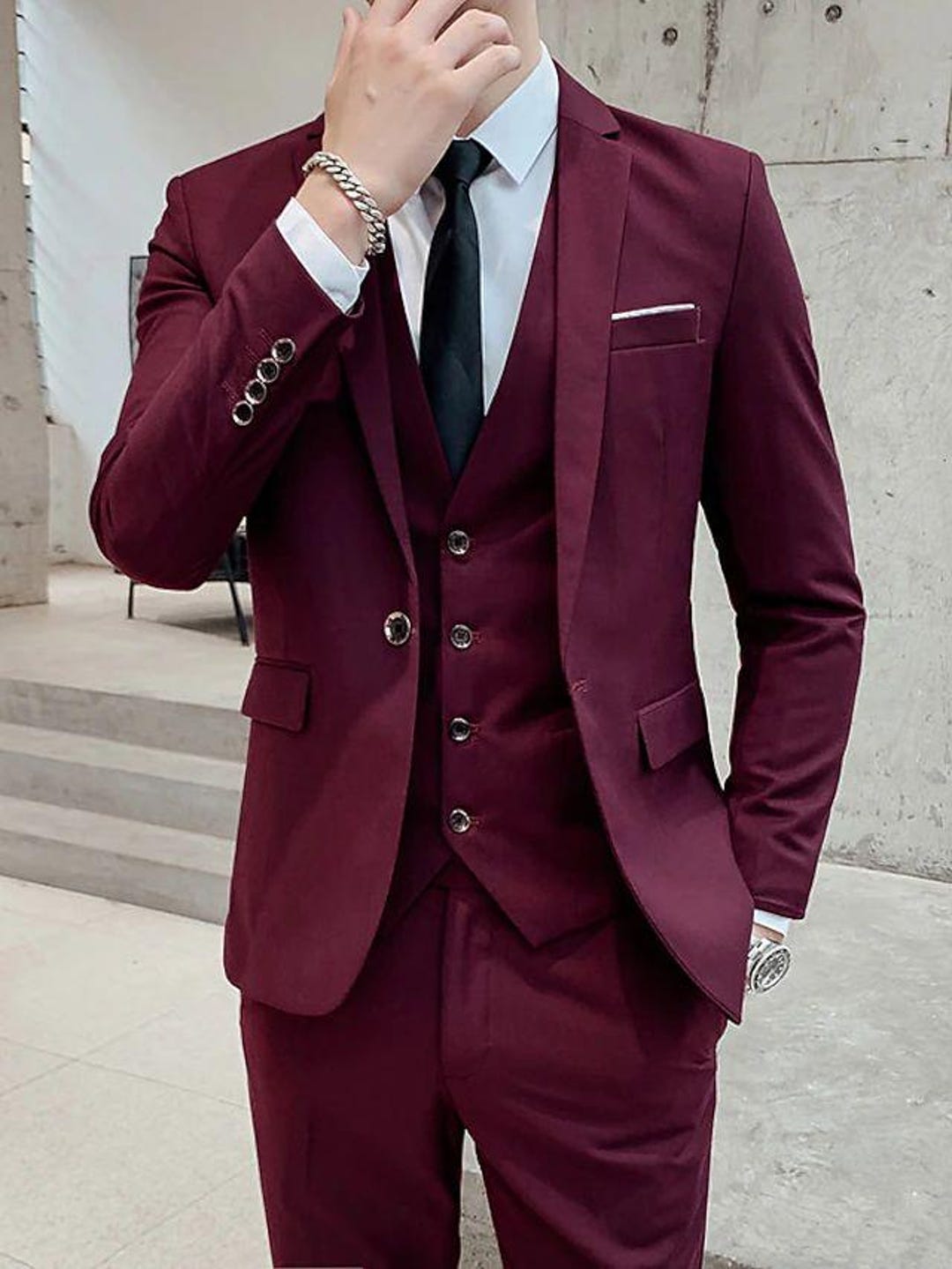 Men's Crimson Red 3-piece Suit: Tailored Fit Wedding Groom Attire - Etsy