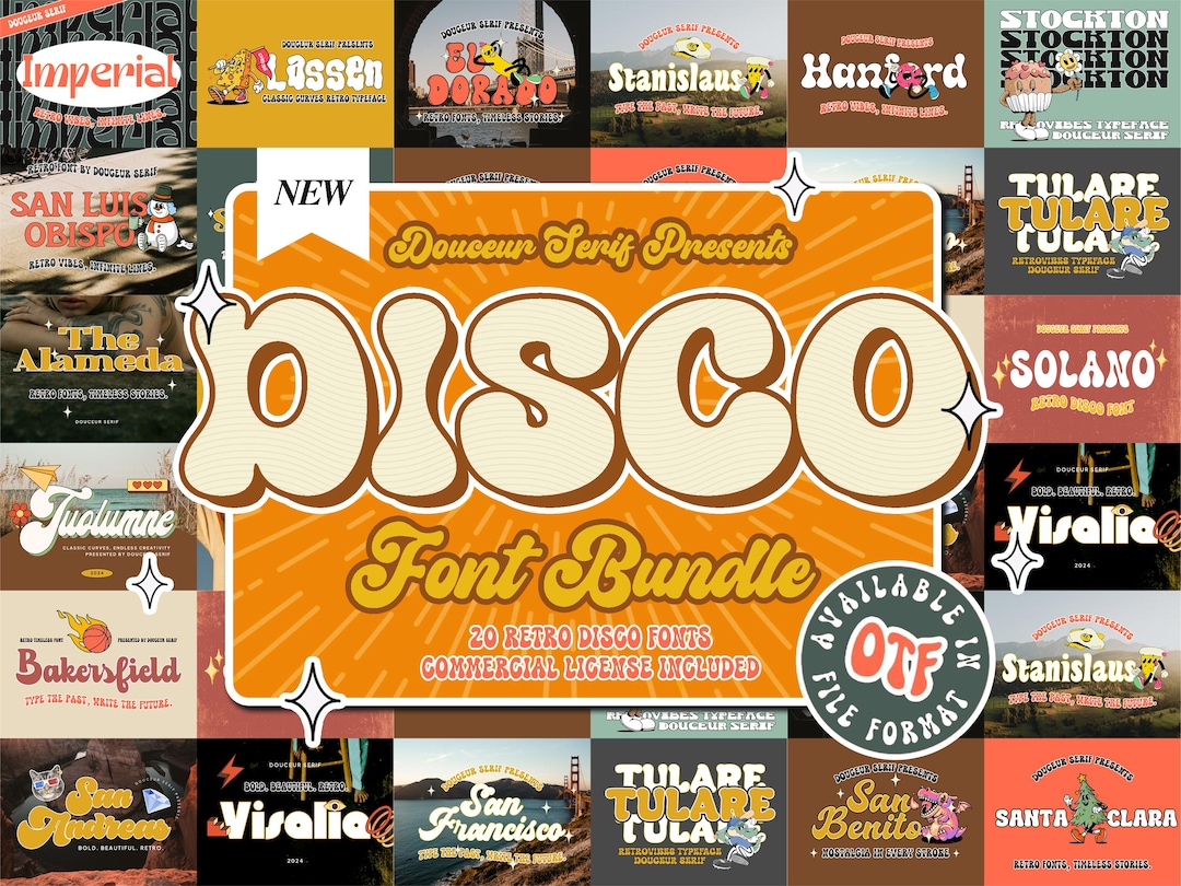 Disco Font Bundle, Modern Retro Fonts, Stylistic Font, Wavy Fonts ...