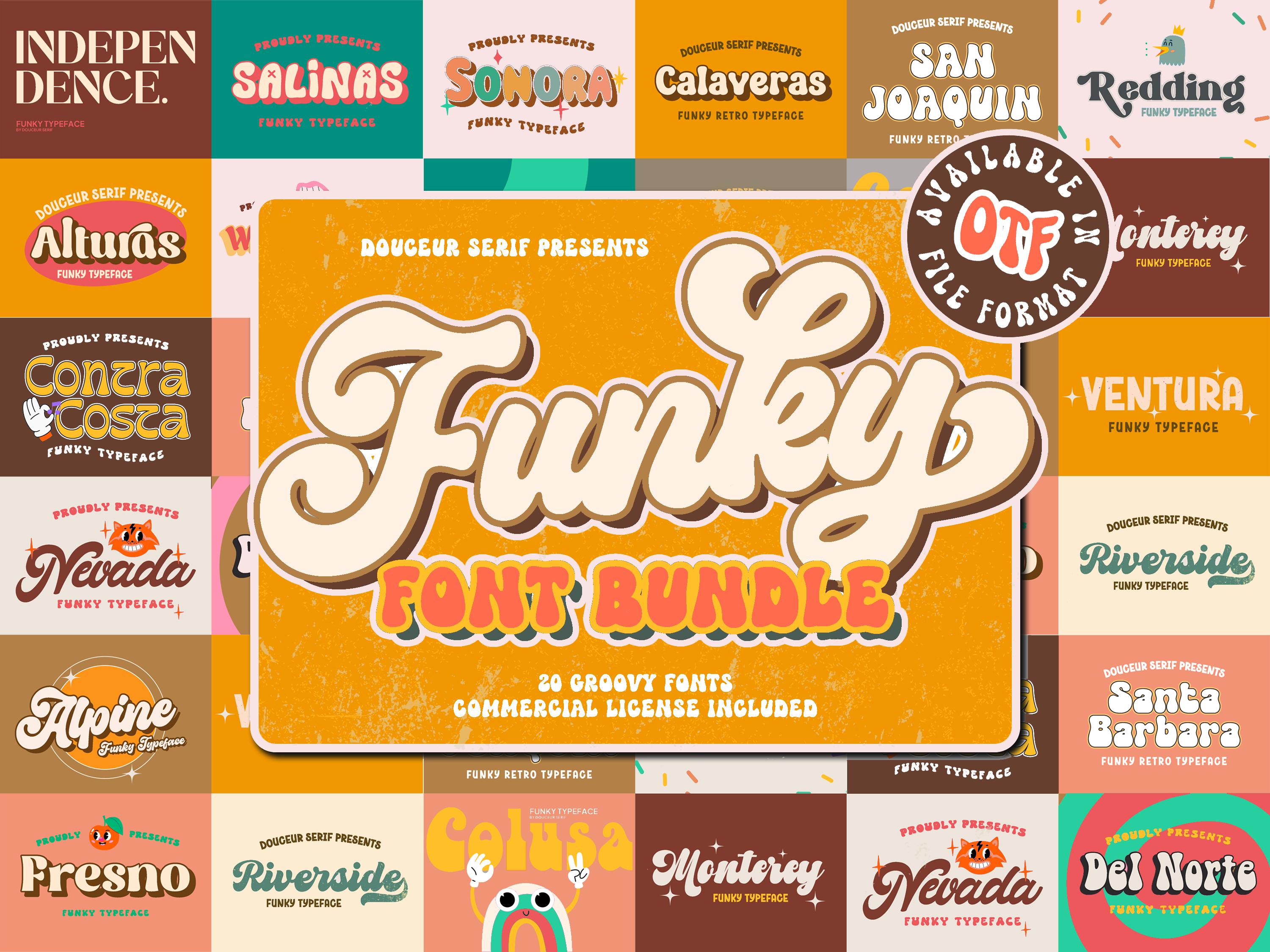 Funky Font Bundle, Modern Retro Fonts, Groovy, 60s 70s Hipster ...