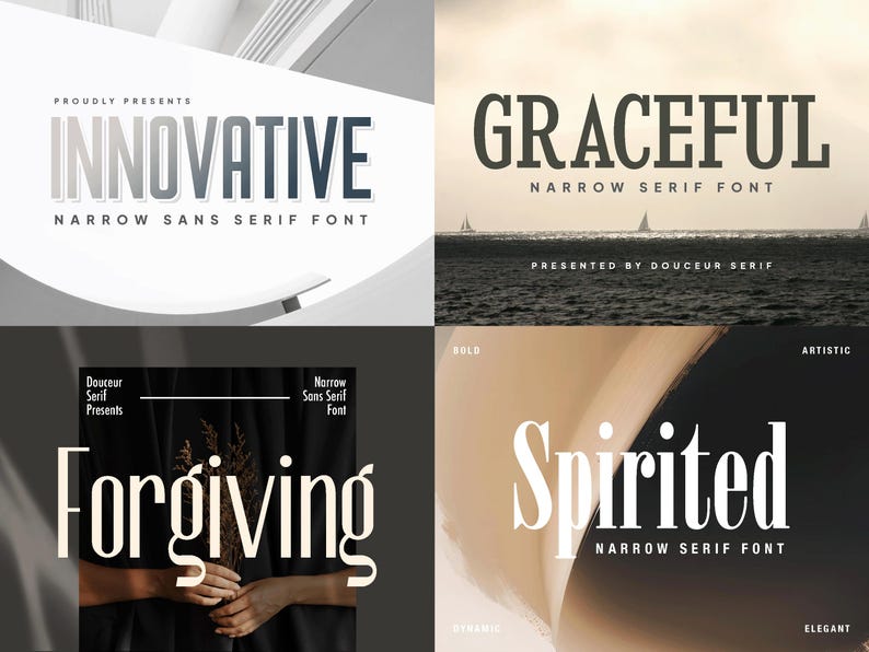 Narrow Font Bundle, Condensed Narrow, Tall Thin, Modern, Beautiful ...