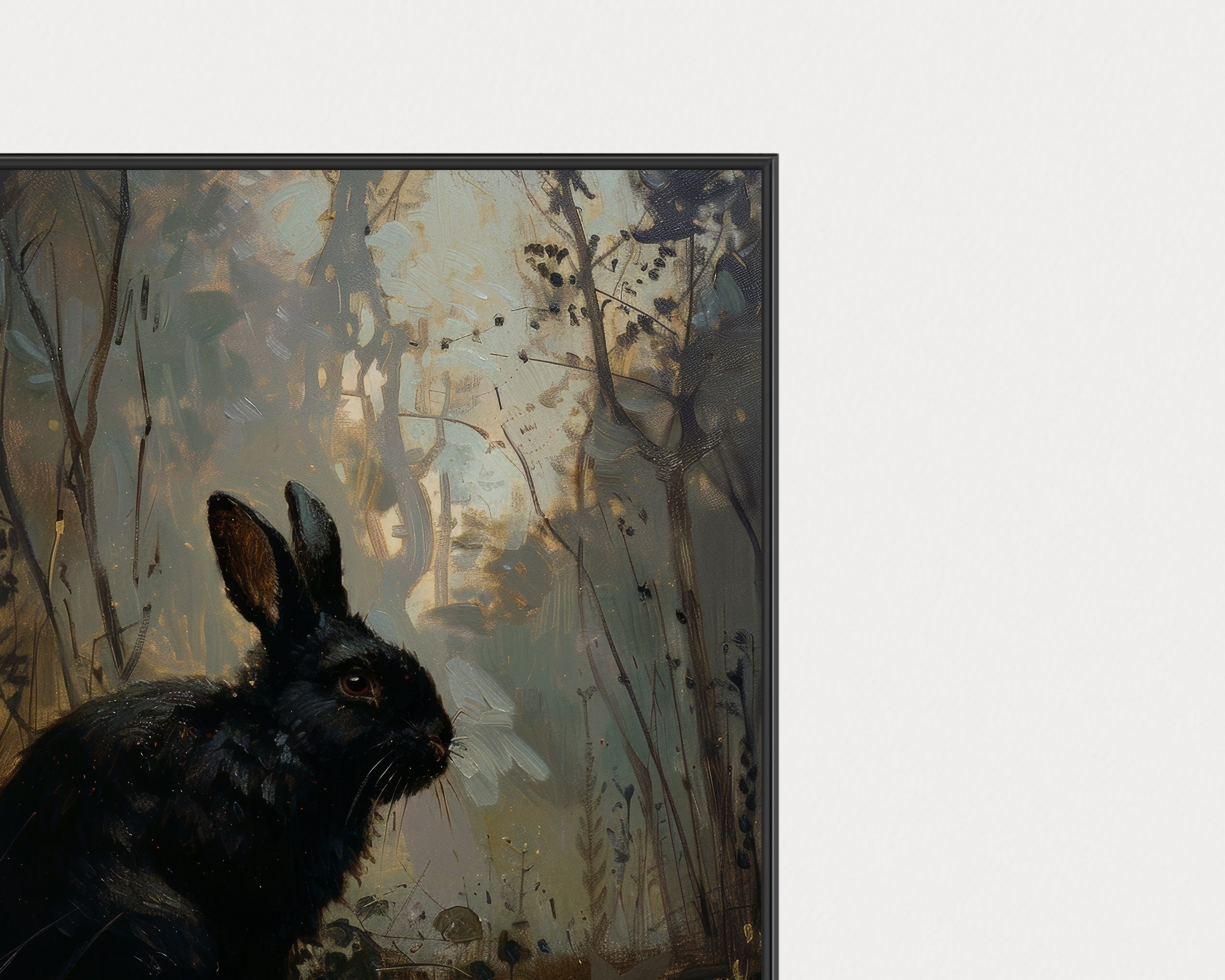Black Rabbit Oil Painting, Gothic Black Rabbit Wall Art, Black Rabbit ...