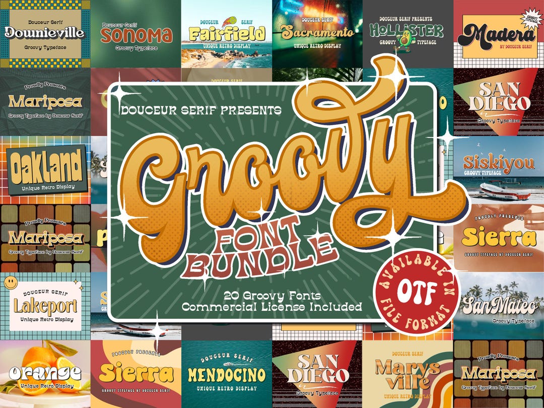 Groovy Font Bundle, Modern Retro Fonts, Vintage Nostalgic Fonts, 60s ...