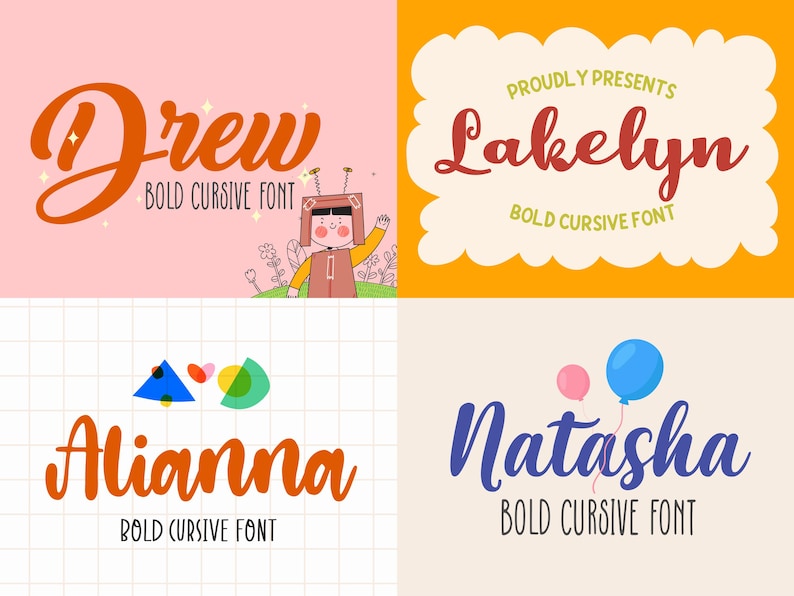 Bold Cursive Font Bundle, Bubbly Bold Cursive Fonts, Modern Logo Fonts ...